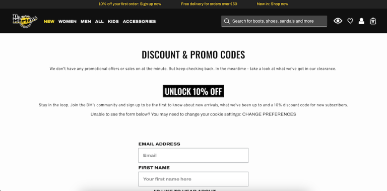 Code promo DRMARTENS : 10 % de réduction + 4 coupons actifs